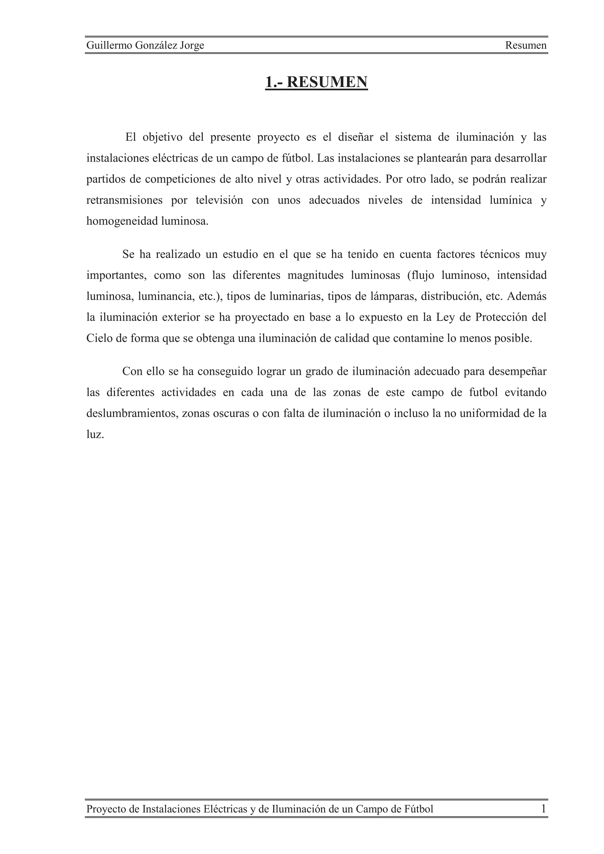 Proyecto de instalaciones electricas y de iluminacion de un campo de ...