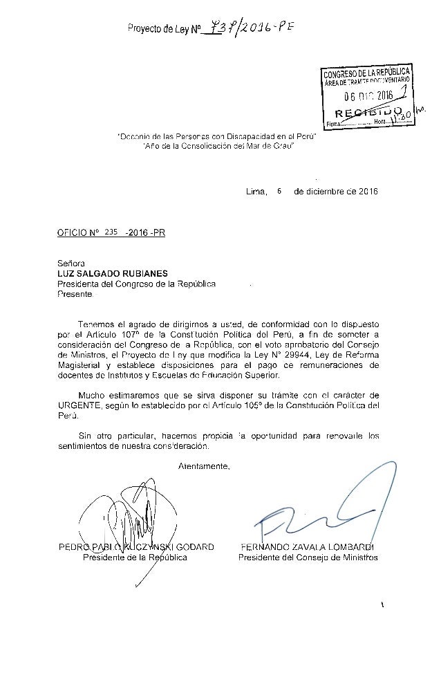 Proyecto De Ley Que Modifica De La Ley N° 29944