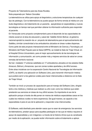 Proyecto de telemedicina para las areas rurales | PDF
