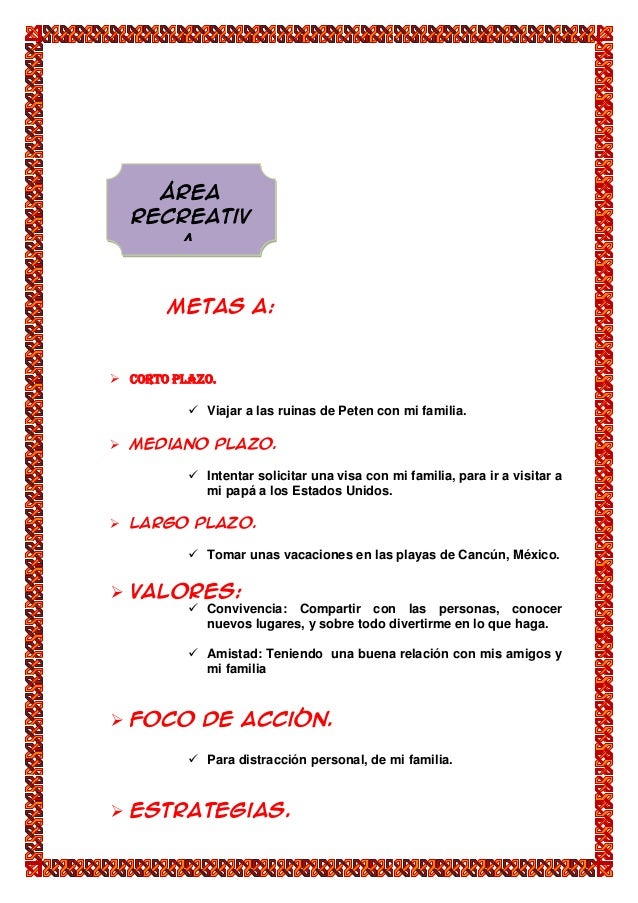 Metas Recreativas A Corto Mediano Y Largo Plazo Ejemplos - Descargar Pdf