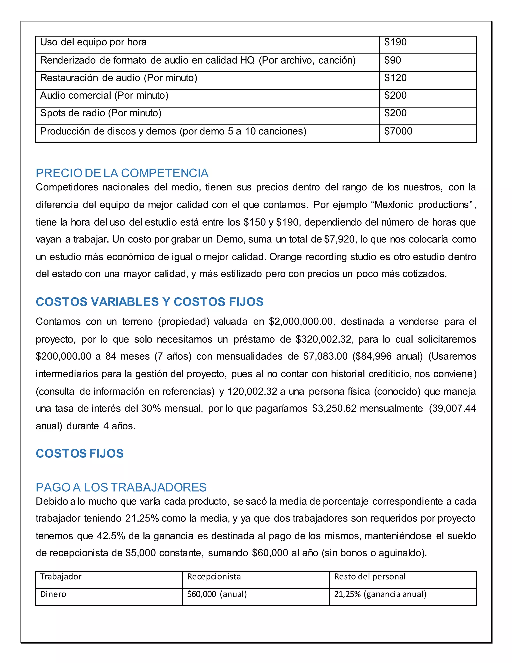 Gestión de proyectos - Estudio musical | DOCX