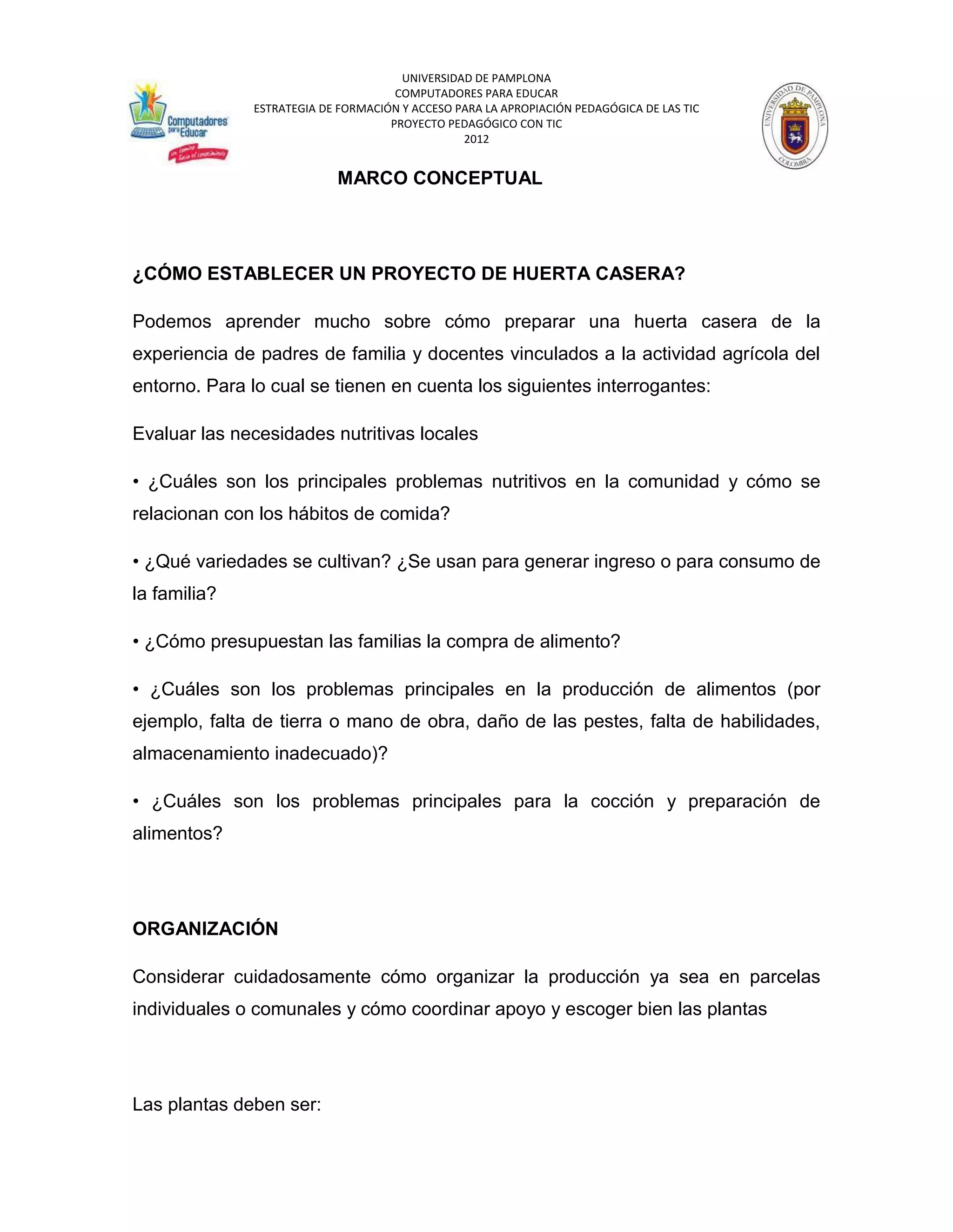 Proyecto huerta cucutillita | PDF