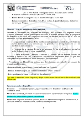 Proyecto Lectura en la Ruta Histórico-Literaria-Turistico y Cultural ...