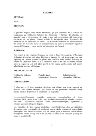 Proyecto los beneficios de los chanchitos de tierra | DOCX