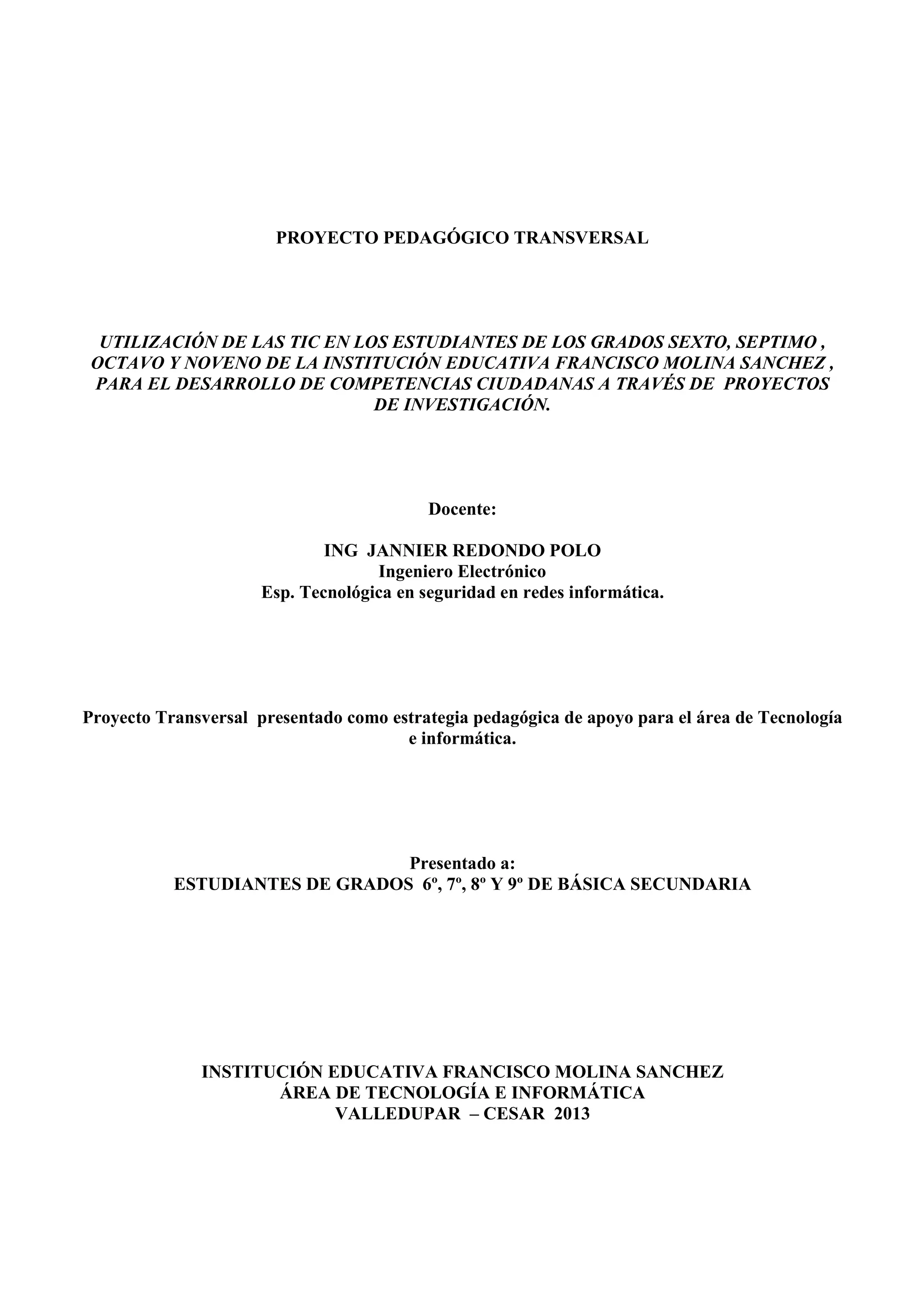 Proyecto Pedagógico Transversal Pdf