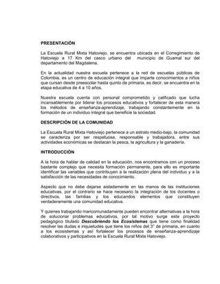 Proyecto pedagogico los ecosistemas celina florez erm hatoviejo | PDF