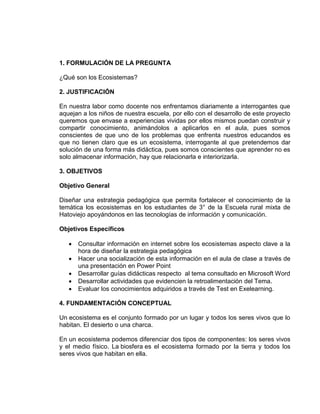 Proyecto pedagogico los ecosistemas celina florez erm hatoviejo | PDF