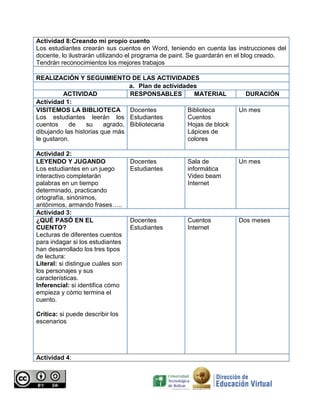 Proyectos lecto escritura | PDF