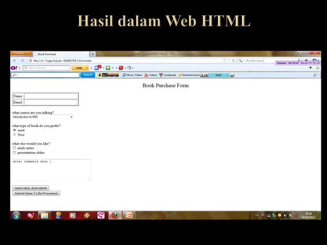 Proyek 5 formulir pembelian buku web html | PPT