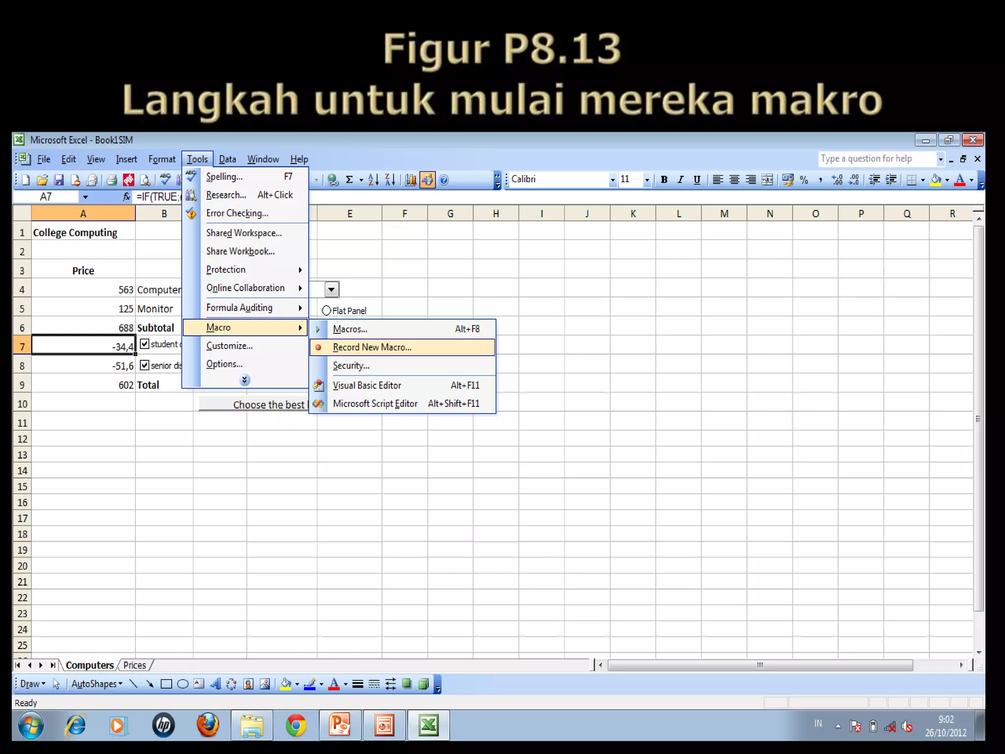 Proyek 8 spreadsheet dengan penyimpan data contoh college computing | PPTX