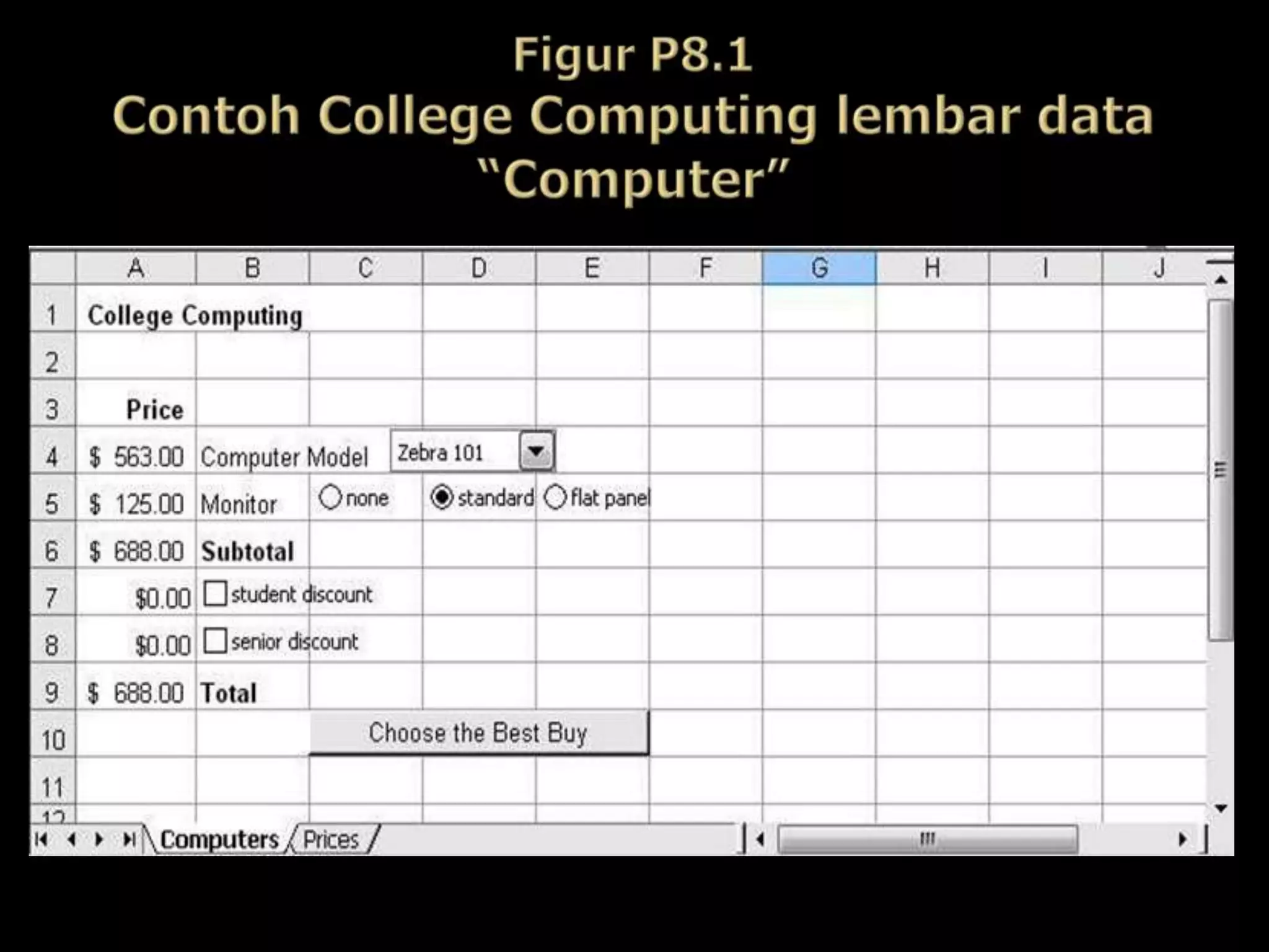Proyek 8 spreadsheet dengan penyimpan data contoh college computing | PPTX