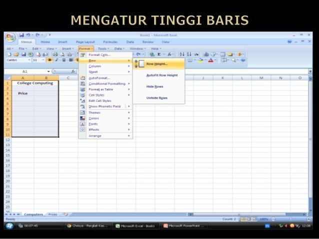 Proyek 8 spreadsheet dengan penyimpan data contoh college computing