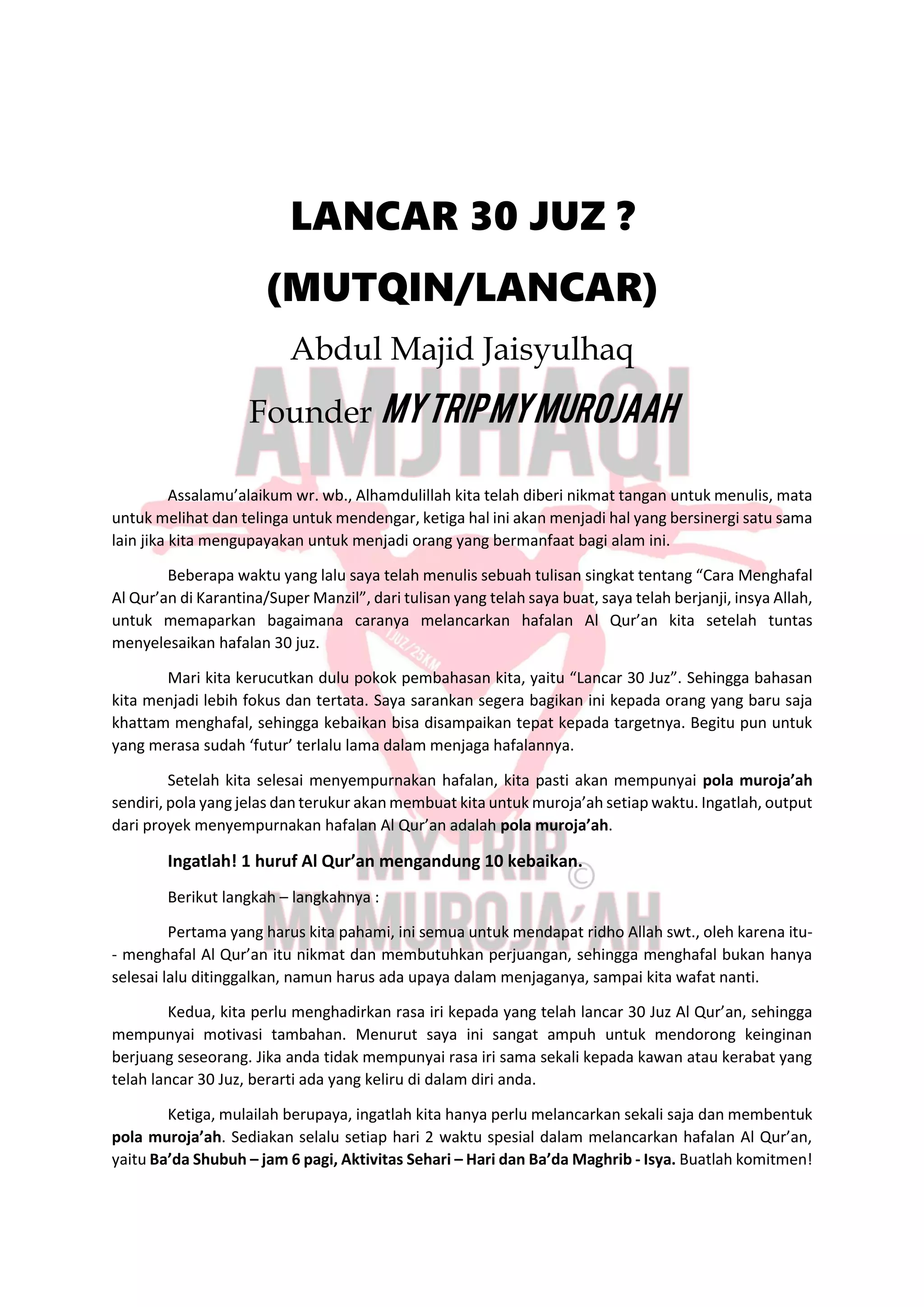 Proyek Mutqin 30 Juz My Trip My Murojaah | PDF