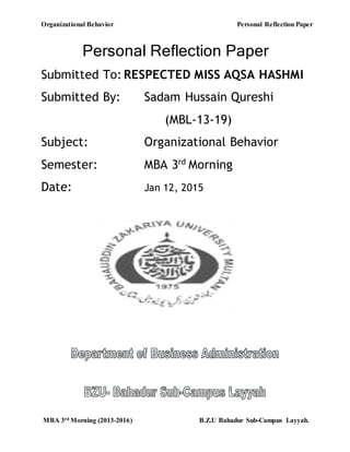 personal Reflection paper on organizational Behavior | DOCX | Business ...