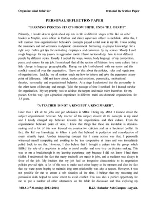 personal Reflection paper on organizational Behavior | DOCX | Business ...