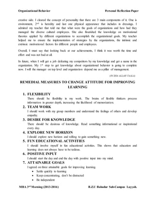 personal Reflection paper on organizational Behavior | DOCX | Business ...