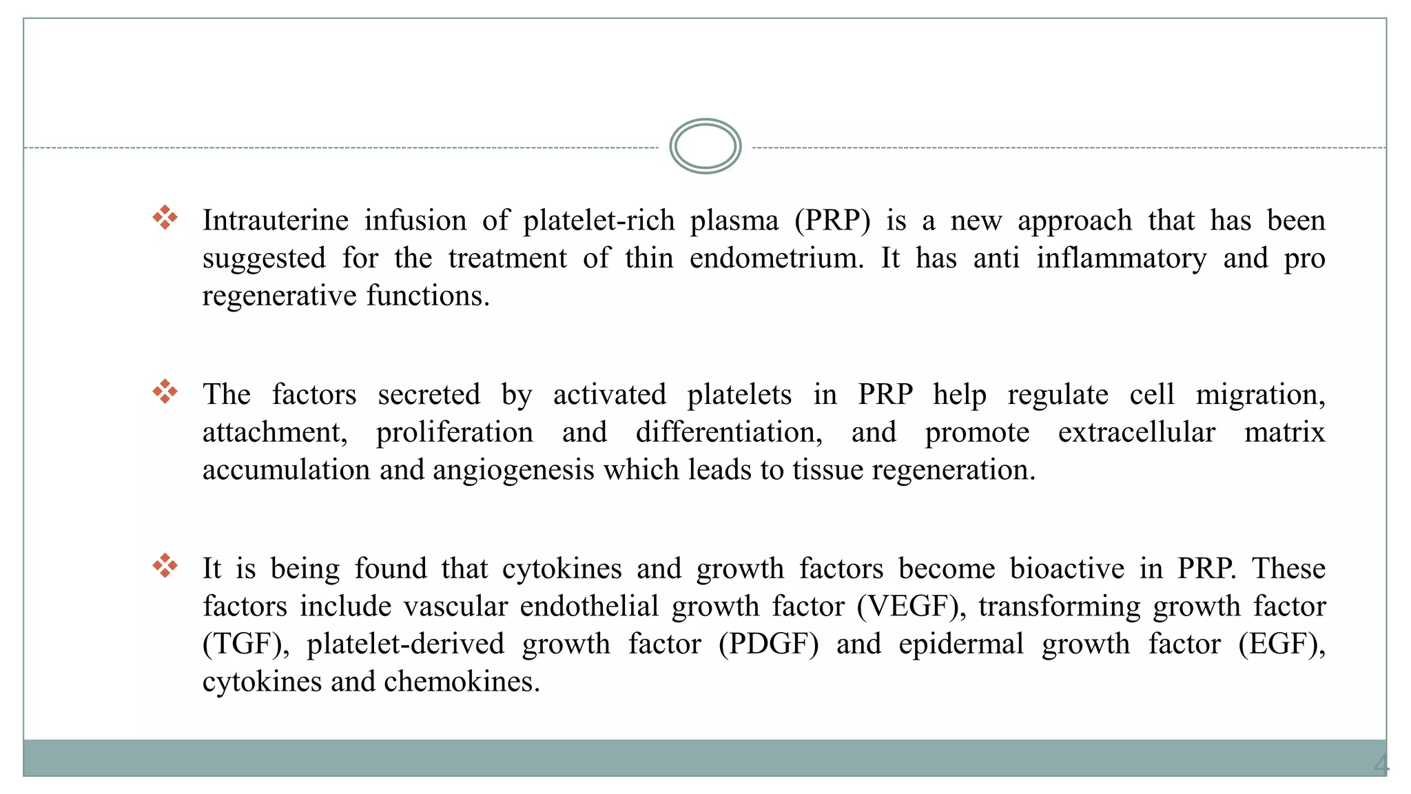 Role of PRP in Thin Endometrium (A Pilot Study ) | PPTX | Blood Disorders | Diseases and Conditions