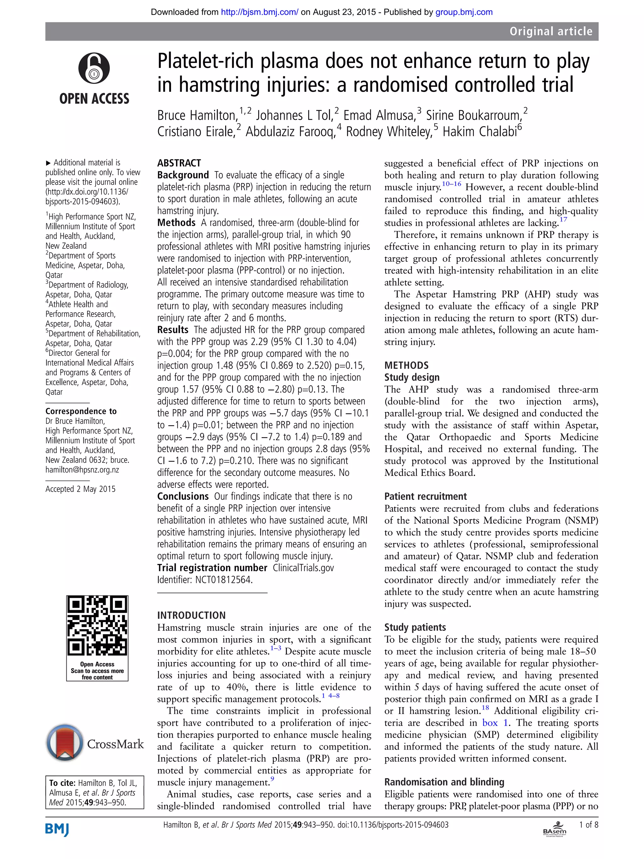 Prp and hamstring injury | PDF