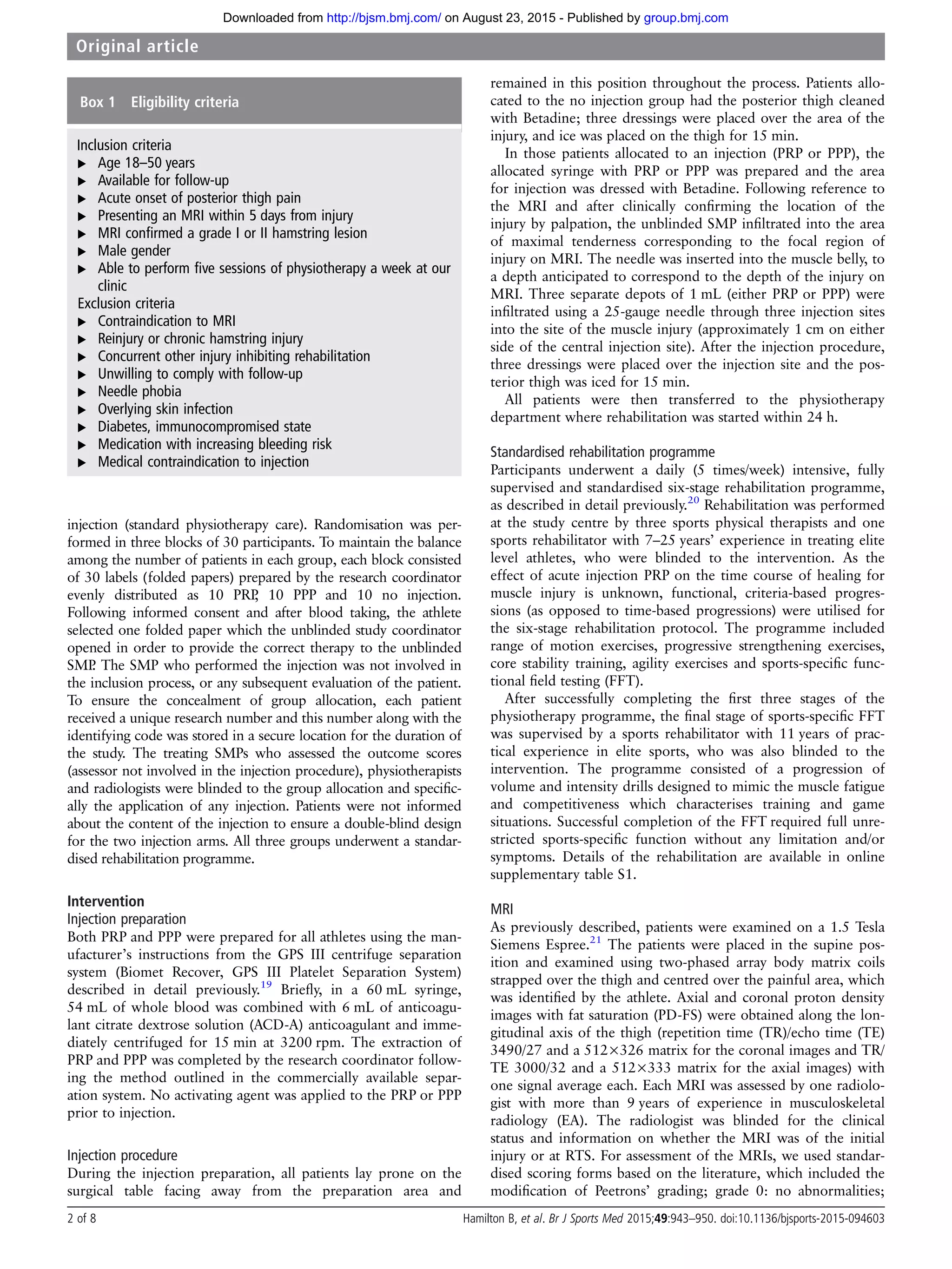 Prp and hamstring injury | PDF