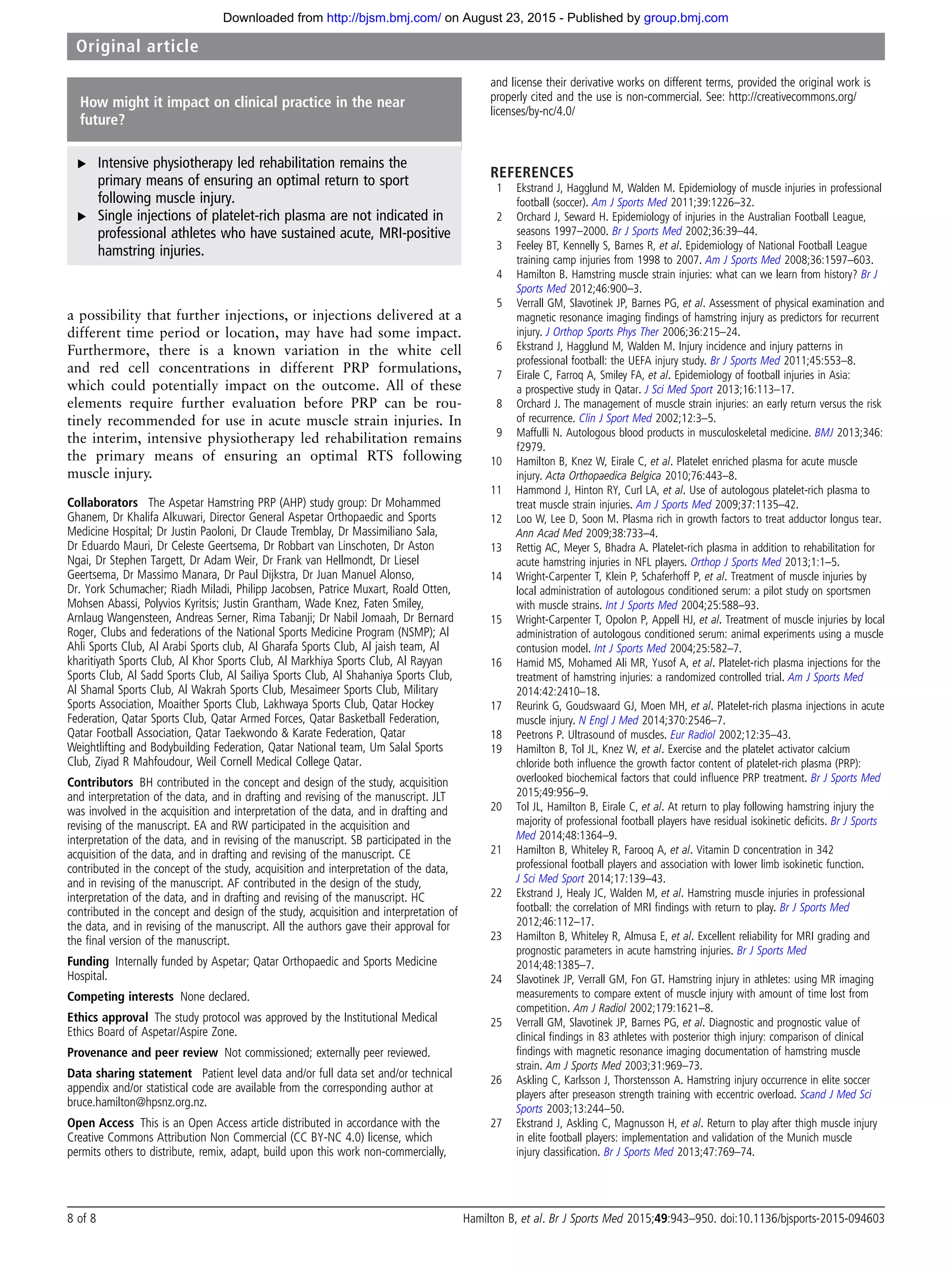 Prp and hamstring injury | PDF