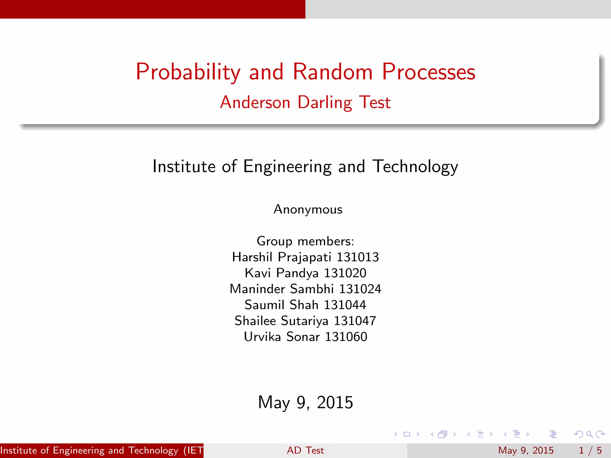 Anderson-Darling Test and ROC Curve | PPT
