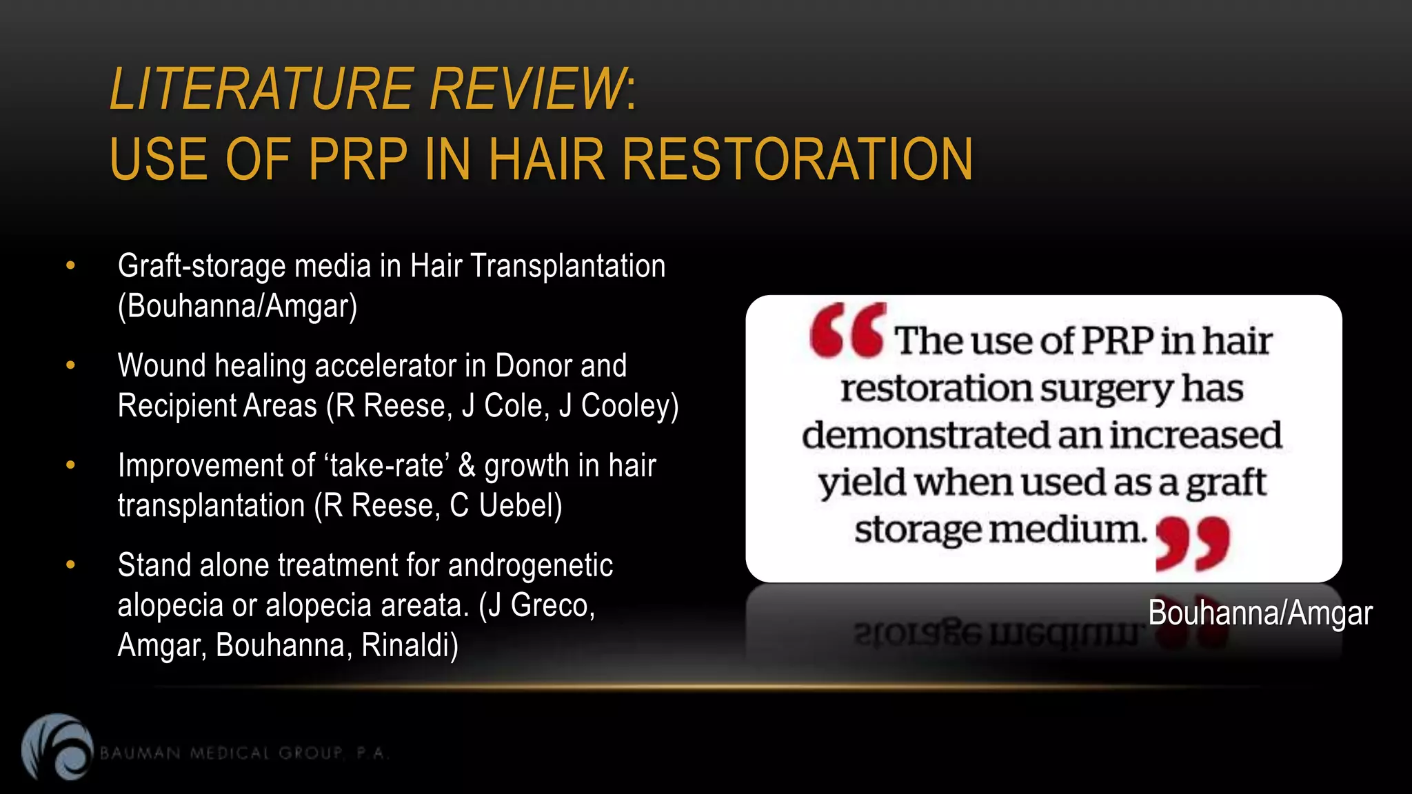 PRP Platelet Rich Plasma for Hair Regrowth by Dr. Alan Bauman | PPTX