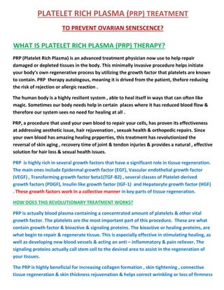 PLATELET RICH PLASMA (PRP) TREATMENT TO PREVENT OVARIAN SENESCENCE? | PDF