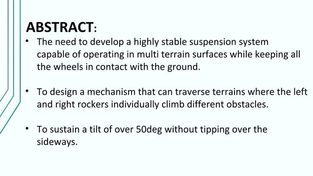Rocker bogie mechanism (design and fabrication) | PPT