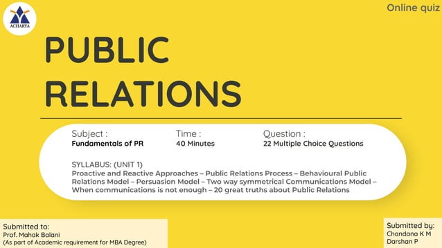 Public Relations- Intro and PR Models (Quiz) | PPT