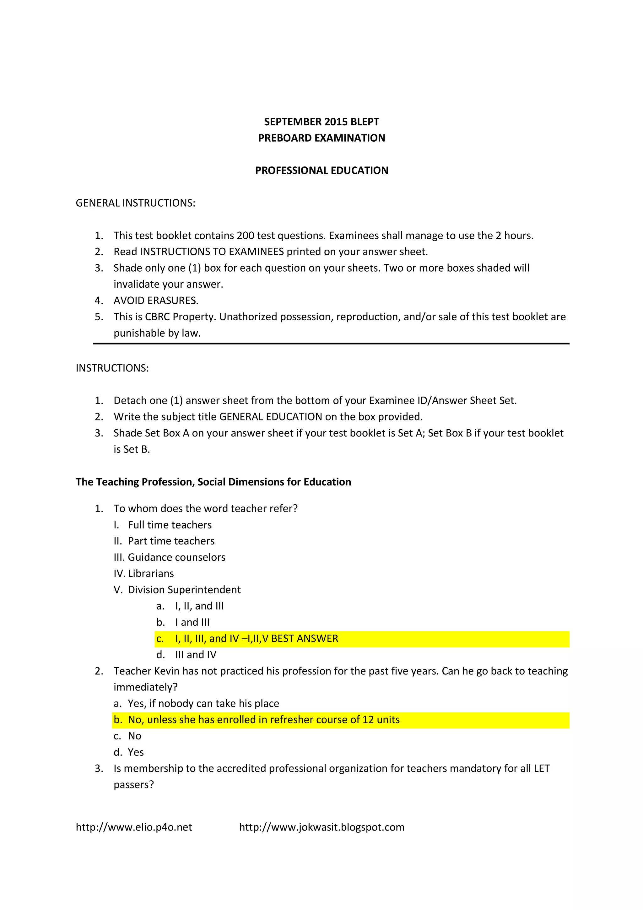 Professional education reviewer for let or blept examinees | PDF