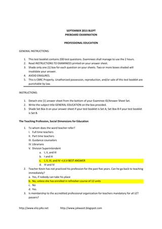 Professional education reviewer for let or blept examinees | PDF