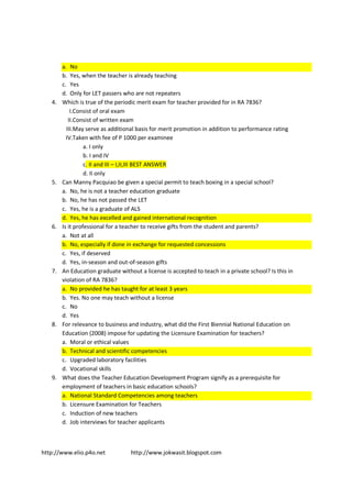 Professional education reviewer for let or blept examinees | PDF