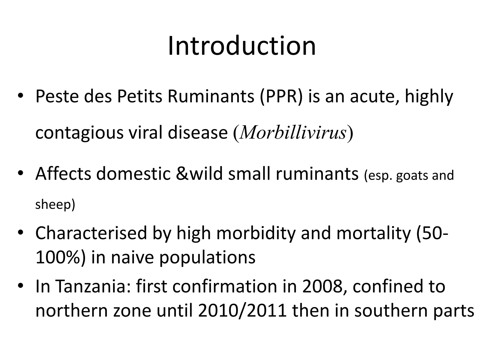 Peste des Petits Ruminants (PPR) outbreak in southern, Tanzania | PPTX ...