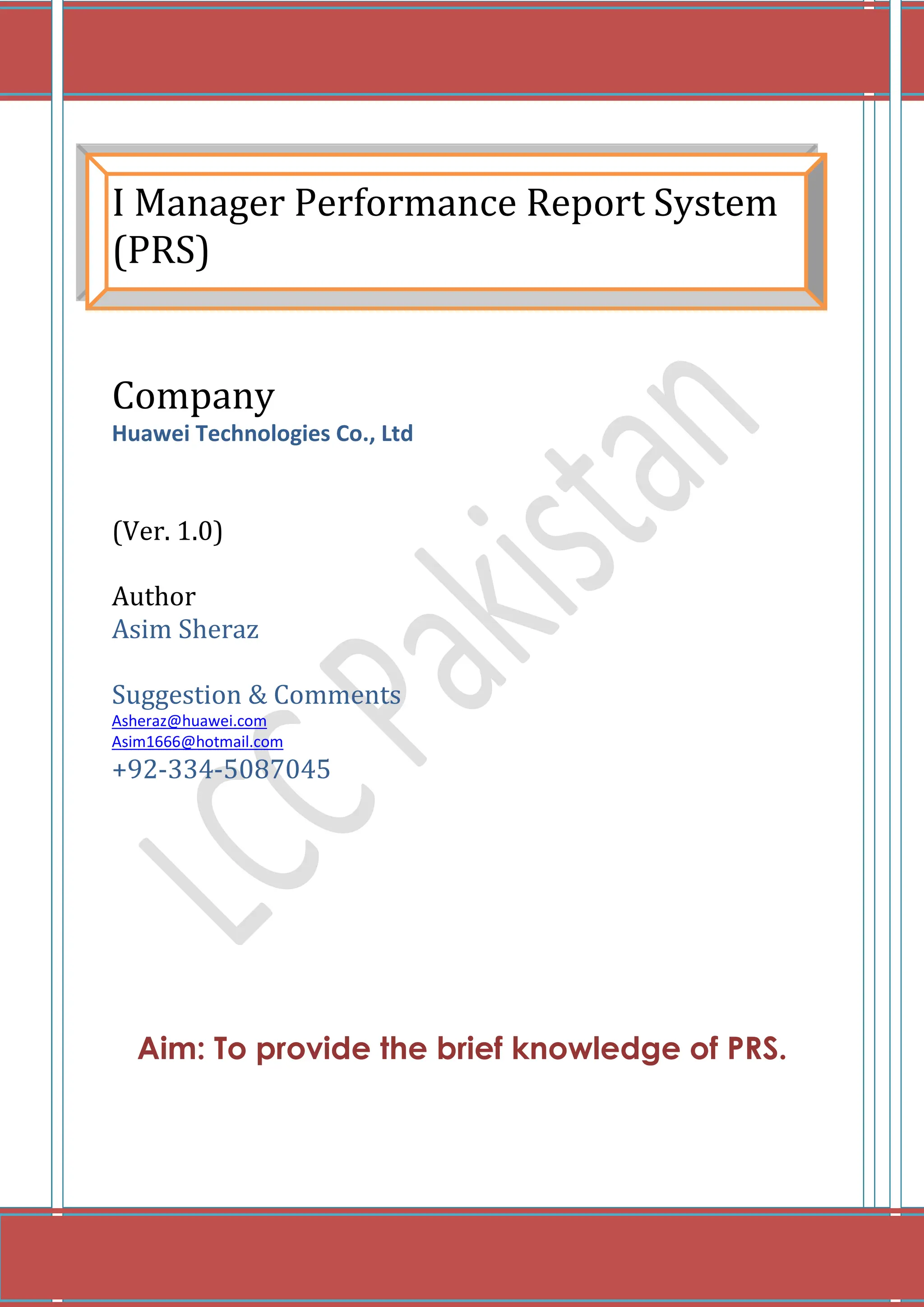 I Manager Performance Report System (PRS) | PDF
