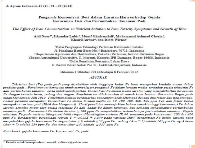 PENGARUH UNSUR FE (BESI) TERHADAP PERTUMBUHAN DAN PRODUKSI TANAMAN | PPTX