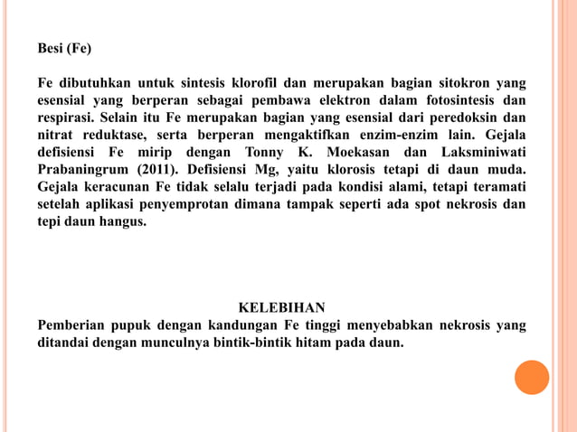 PENGARUH UNSUR FE (BESI) TERHADAP PERTUMBUHAN DAN PRODUKSI TANAMAN | PPTX