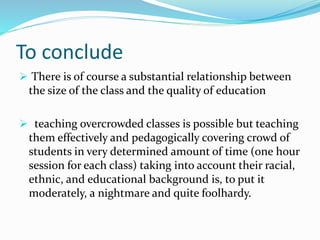 Présentation1 overcrowdedness | PPTX | Secondary Education | Education