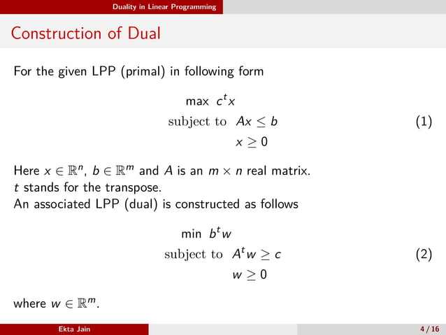 presentation on Duality theory in operations research | PPT