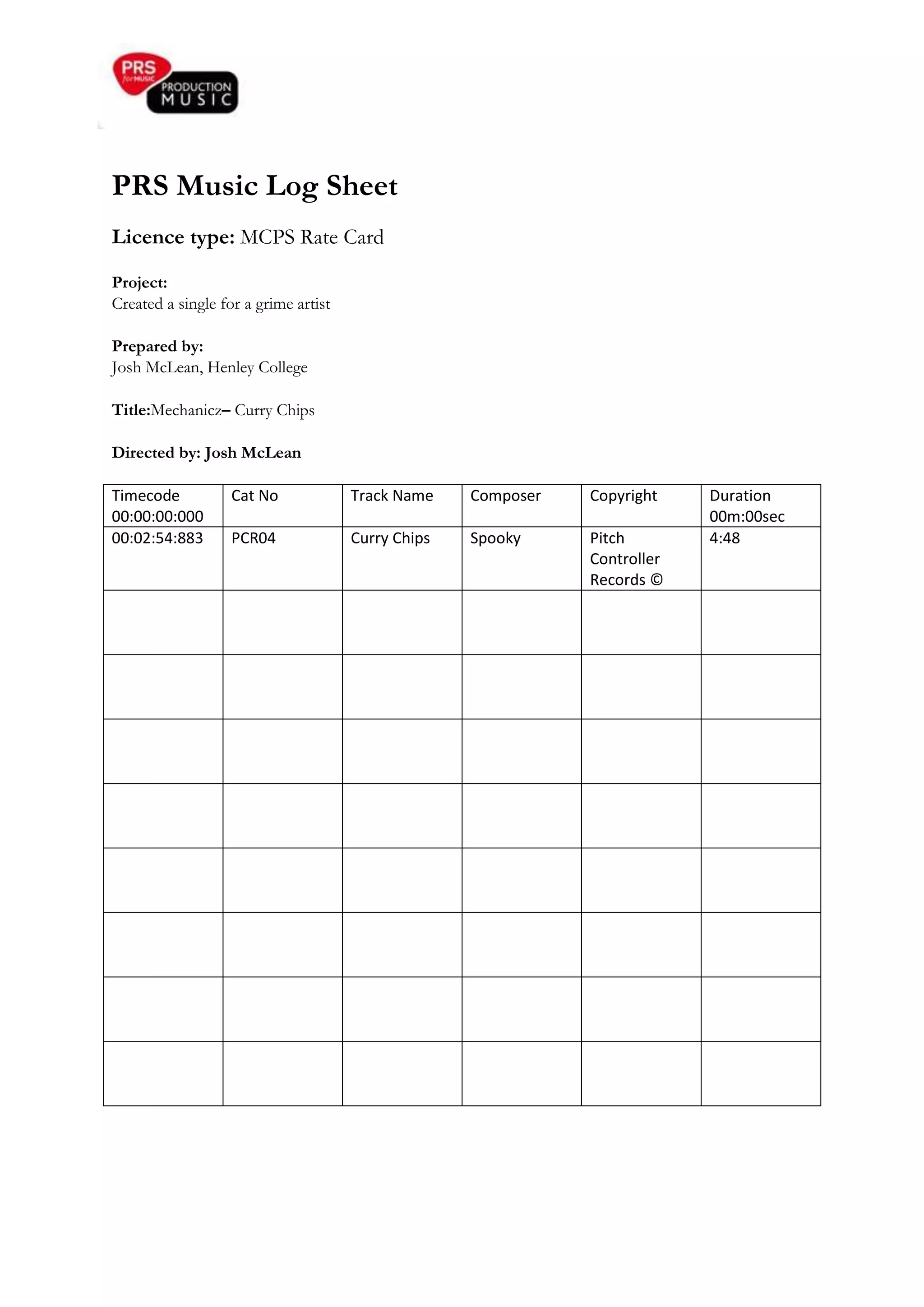 PRS Log Sheet | DOCX
