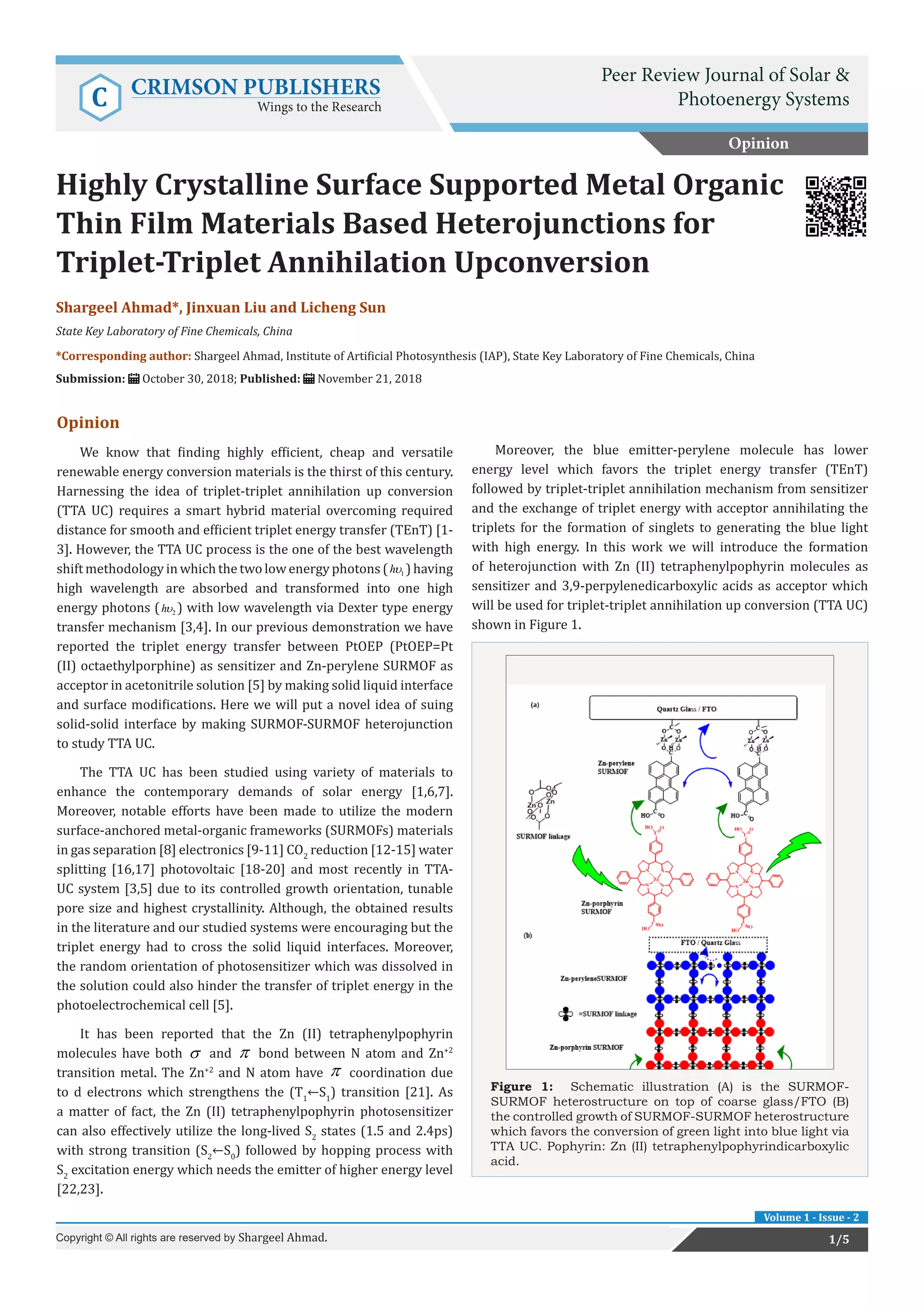 Highly Crystalline Surface Supported Metal Organic Thin Film Materials ...