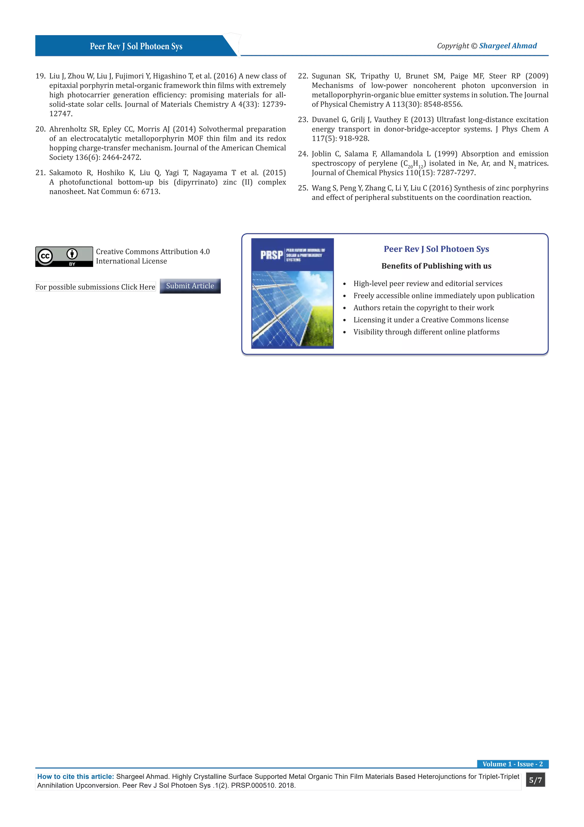 Highly Crystalline Surface Supported Metal Organic Thin Film Materials Based Heterojunctions for ...