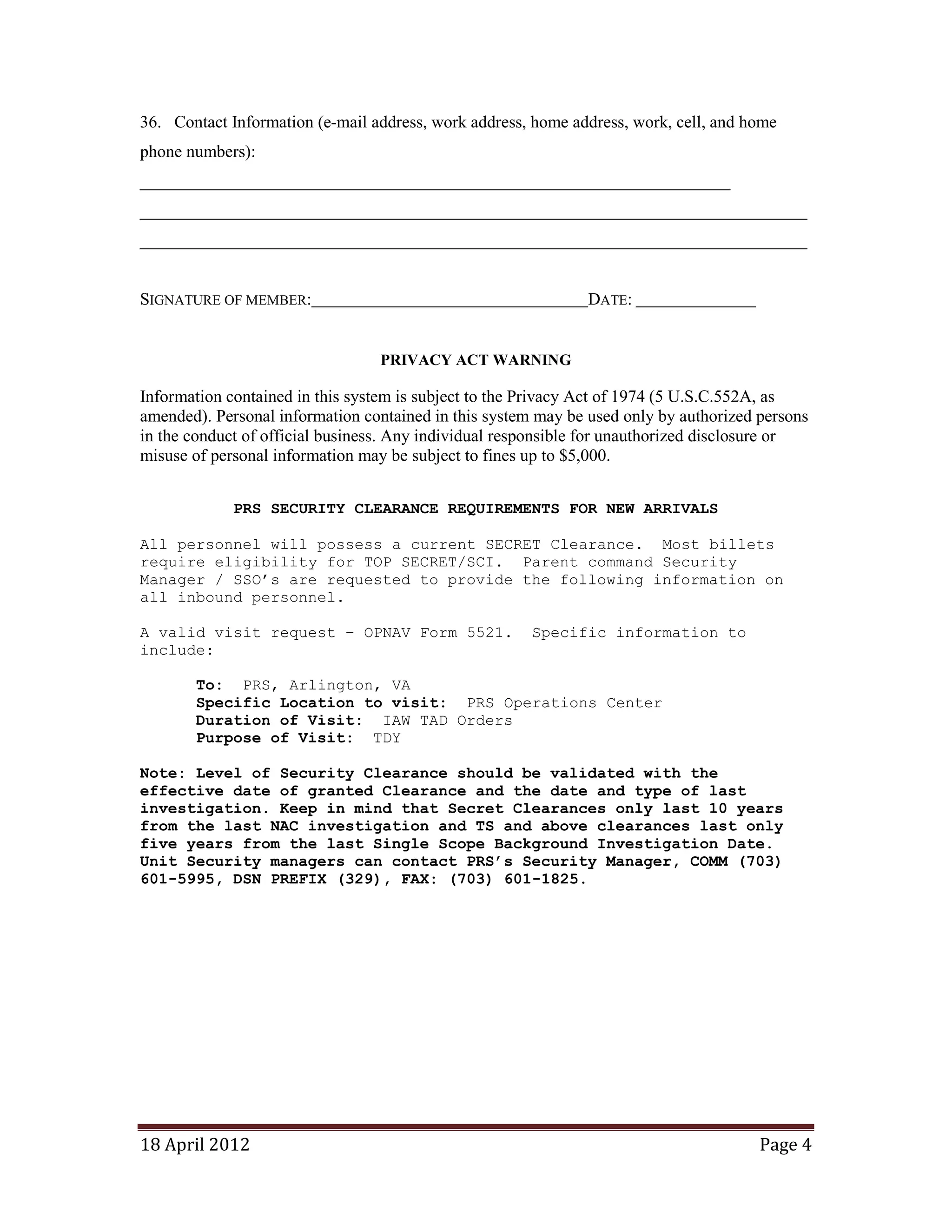 PRS Questionnaire | PDF