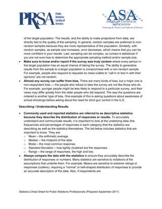 Best Practices Guide for the Use of Statistics in Public Relations | PDF