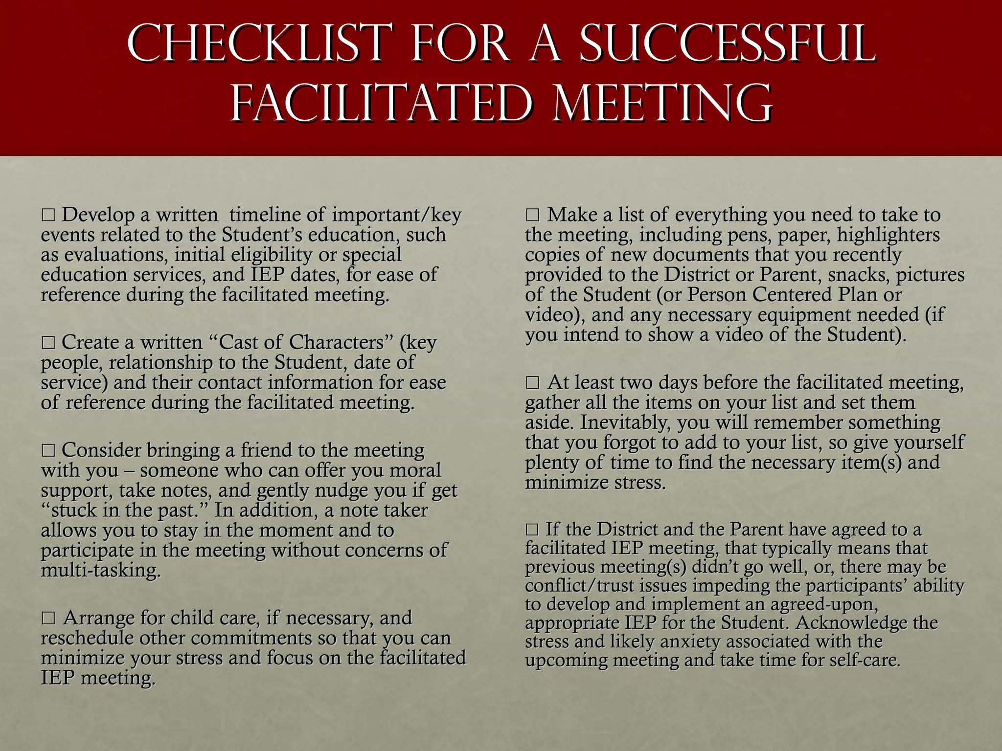 Planning, Preparing, and Participating in a Facilitated IEP/ARD Meeting ...