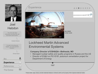 Joel Hebdon PreResume | PPTX | Environmental Services Industry | Industries