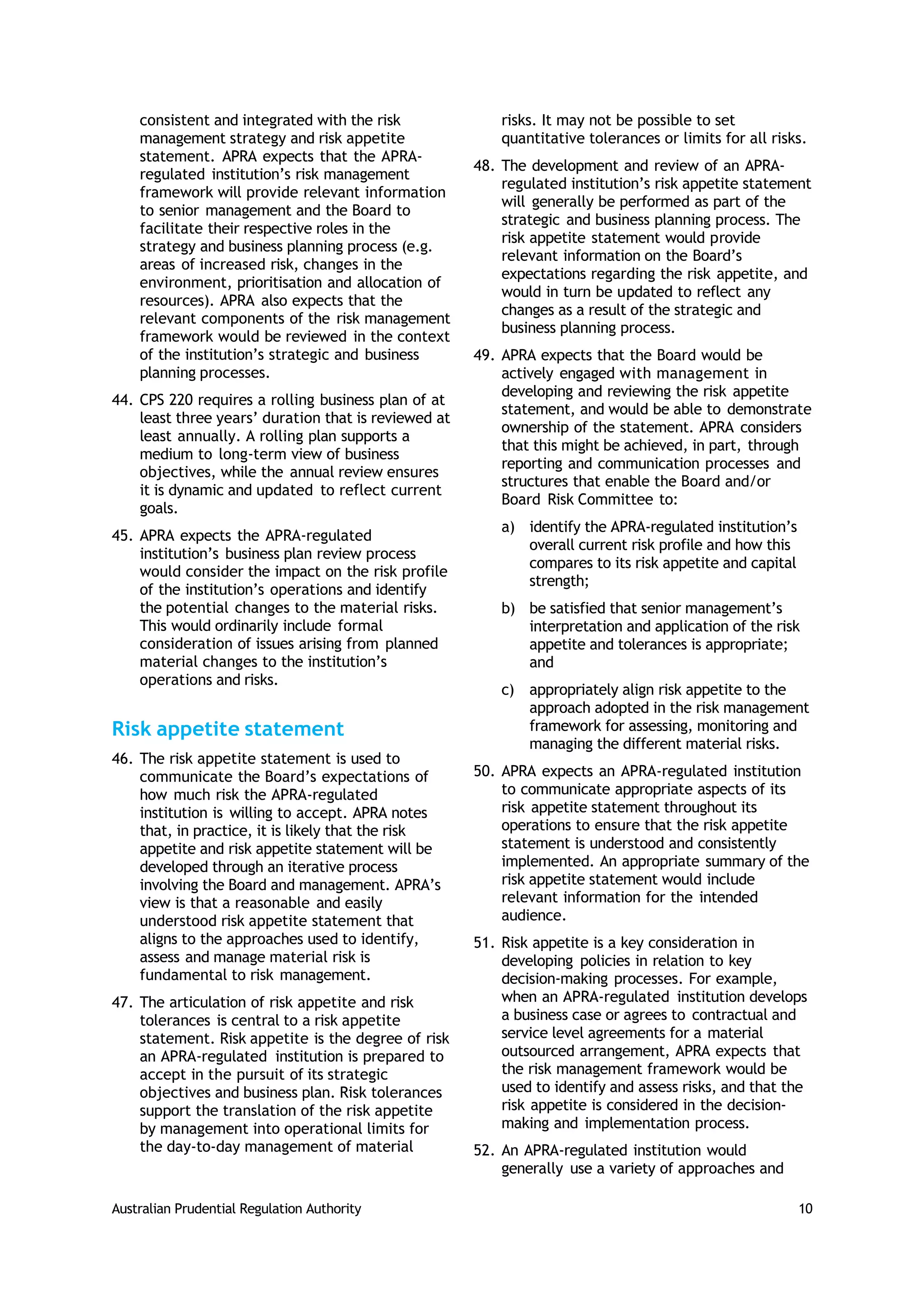 Prudential Practice Guide CPG 220 - Risk Management | PDF