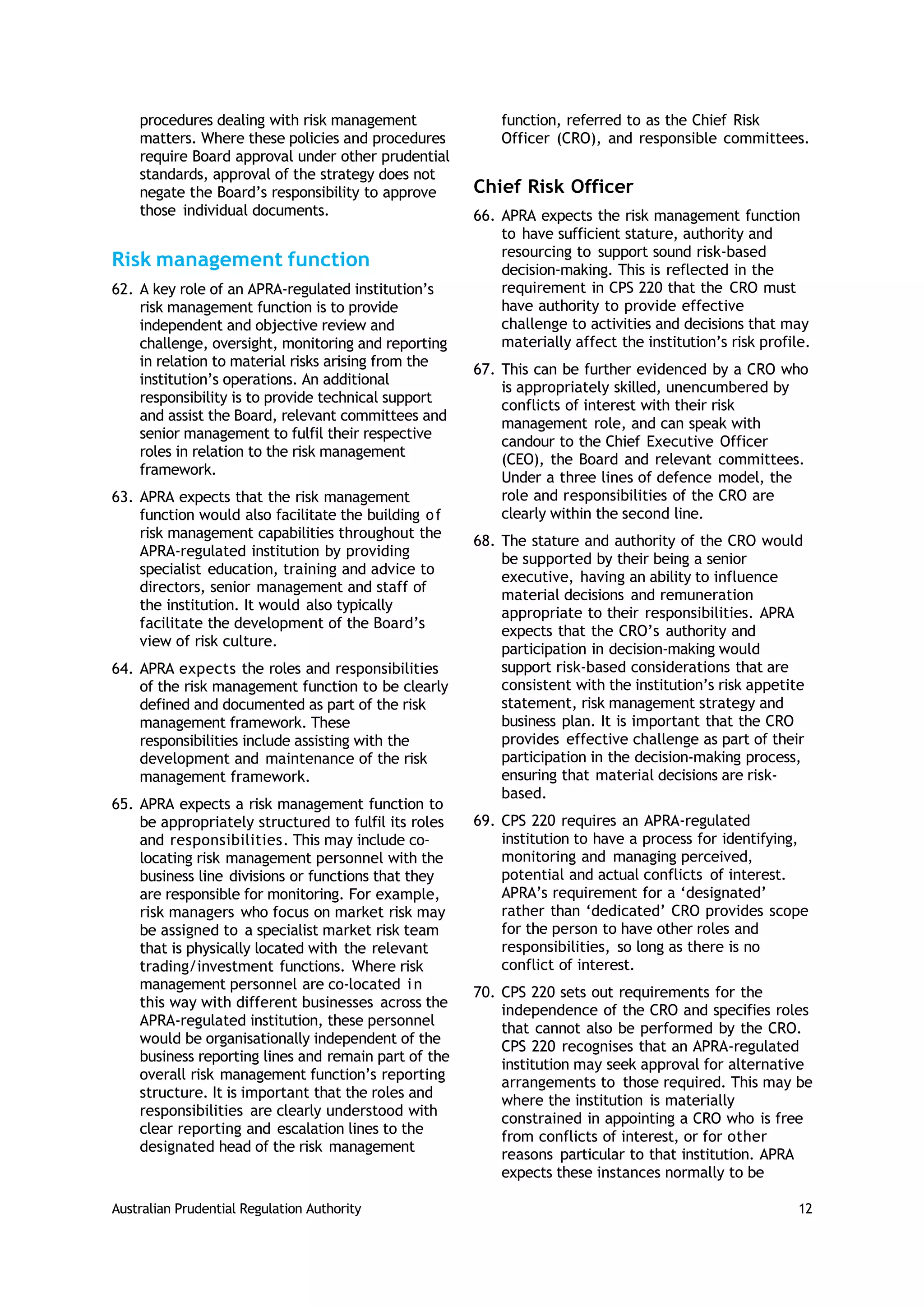 Prudential Practice Guide CPG 220 - Risk Management | PDF