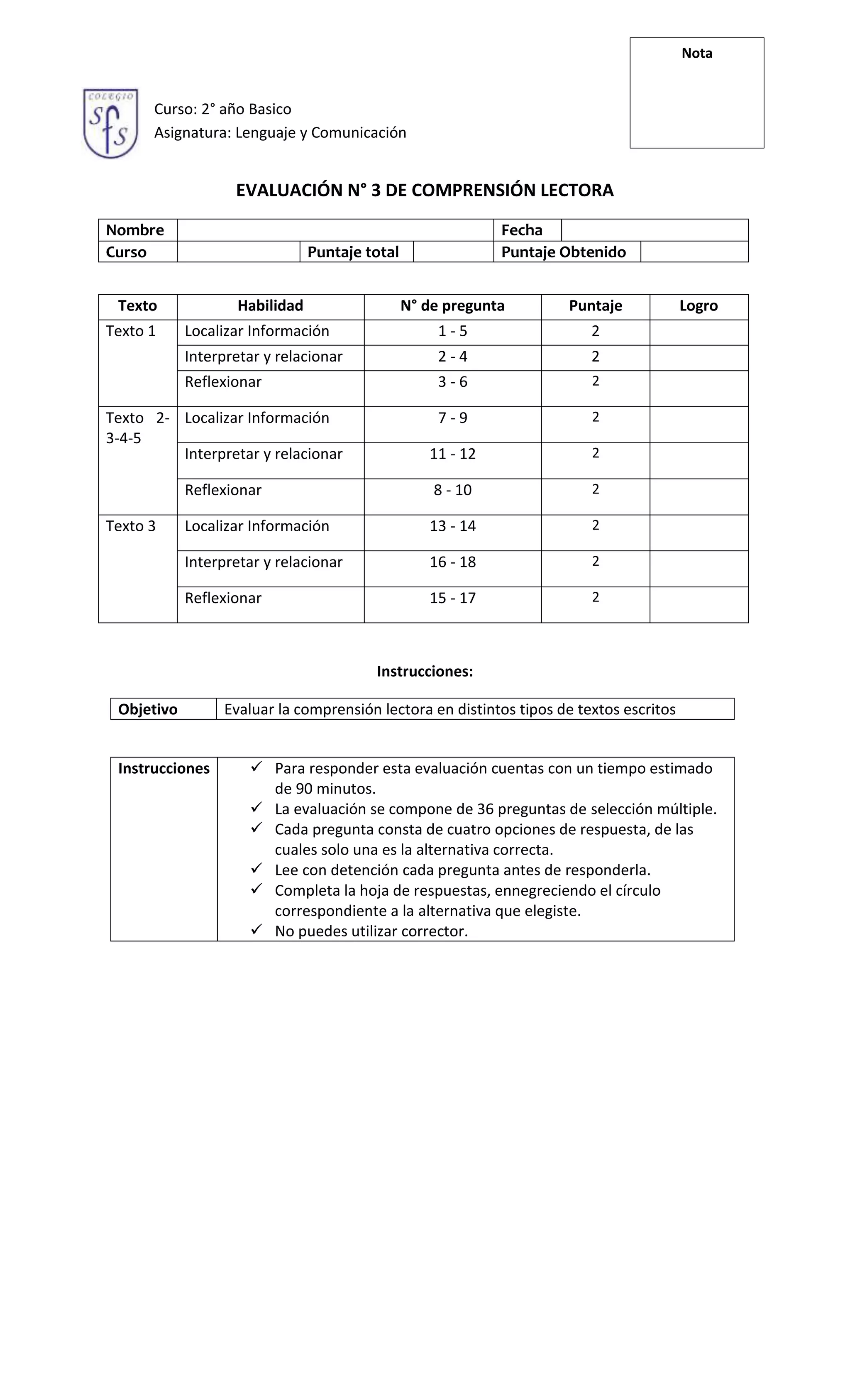 Prueba 2 basico lenguaje (1) (1) | PDF