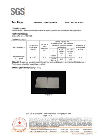 Prueba antibacteriana sgs fibra de bambú | PDF