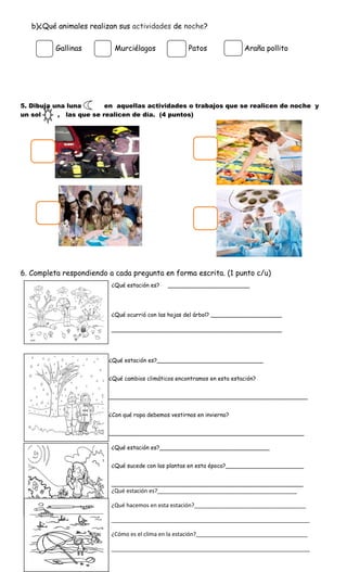 Prueba ciencias unidad 5 el día y las estaciones | DOC